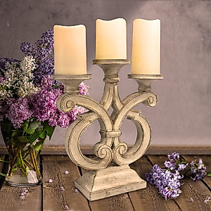 Antique Resin Candle Holder W/3 Arms,Fit 3.1" Candle, 11.8" H Candle Holders ,Ideal for LED & Pillar Candles, Gifts for Wedding,Party, Home, Spa, Reiki, Aromatherapy,Votive Candle Gardens.