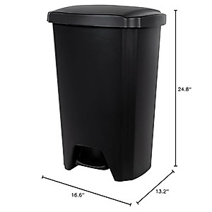 12.1 Gallon Trash Can, Plastic Step On Kitchen Trash Can, Black Kitchen Trash Can