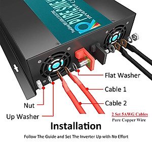 WZRELB RBP-500012S Pure Sine Wave 5000W (10000W Surge) 12V Power Inverter DC to AC Power - Solar, RV, Black