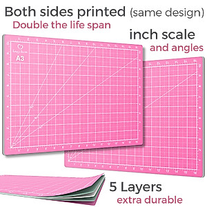 Rotary Cutter Set pink - Quilting Kit incl. 45mm Fabric Cutter, 5 Replacement Blades, A3 Cutting Mat, Acrylic Ruler and Craft Clips - Ideal for Crafting, Sewing, Patchworking, Crochet & Knitting x