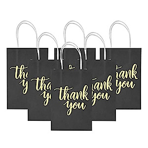 DjinnGlory 100 Pack Small Black Thank You Paper Gift Bags with Handles for Small Business, Shopping, Wedding, Baby Shower, Party Favors (9''x5.5''x3.15'', Black)