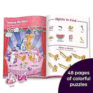 Unicorn Hidden Pictures Puffy Sticker Playscenes: Unicorn Sticker Activity Book, 50+ Reusable Stickers, Decorate Pictures and Solve Puzzles, Sticker Book for Kids (Highlights Puffy Sticker Playscenes)