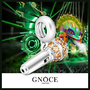GNOCE Microphone Charm 925 Sterling Silver Singing in Life Mini Microphone with Cubic Zirconia Dangle Charm Pendant for Bracelet/Necklace Jewelry Gift for Women