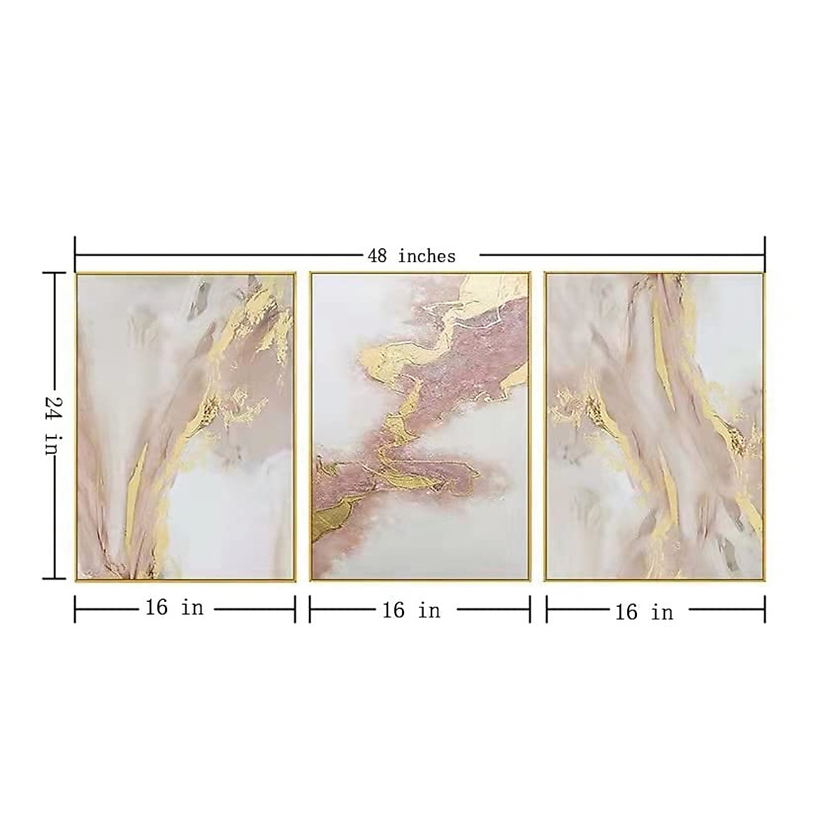 3 Piece Framed Canvas Wall Art Pink Gold Abstract Painting Water Flow Shape Modern Home Decor Ready to Hang 24x48 inches