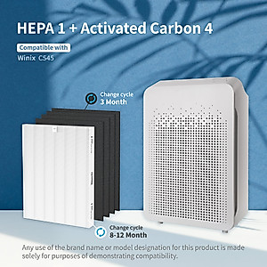 Filteridge C545 Replacement Filter, Compatible with Winix C545, Winix S Filter 1712-0096-00 Air Purifier, H13 True HepaFilter Replacement, 1 H13 HEPA Filter + 4 Activated Carbon Filters