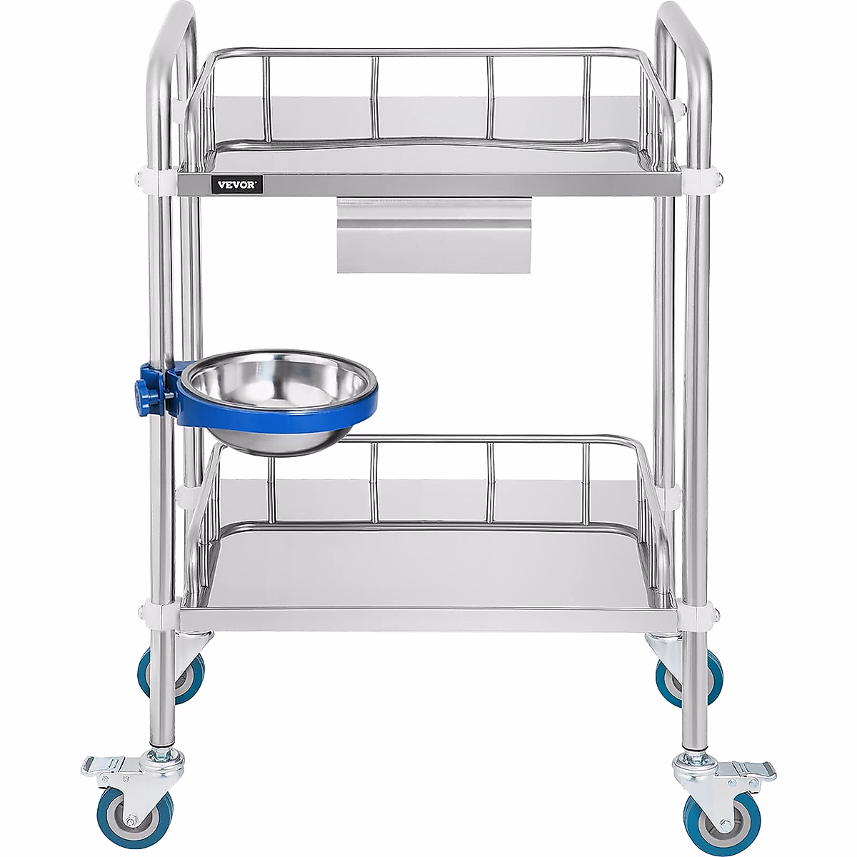 VEVOR Lab Cart 2 Layers Dental Cart with 1 Drawer Stainless Steel Cart 1 Refuse Basin Lab Utility Cart w/Silent Omnidirectional Wheels Stainless Utility Cart for Laboratory Hotel Restaurant Home Use