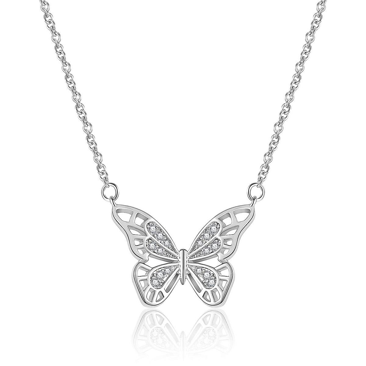 Ascona Silver Butterfly Necklaces for Women Dainty Simple Butterfly Pendant Necklace Christmas Mother’s Day Valentines Day Gifts for Her