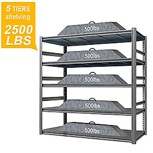 Sajanic Storage Shelves 5 Tier Heavy Duty Shelving, Boltless Metal Industrial Shelving with Guardrails, 2500LBS Garage Shelving for Storage Room, Warehouse, 18" D x 47.2" W x 72" H, Iron Black