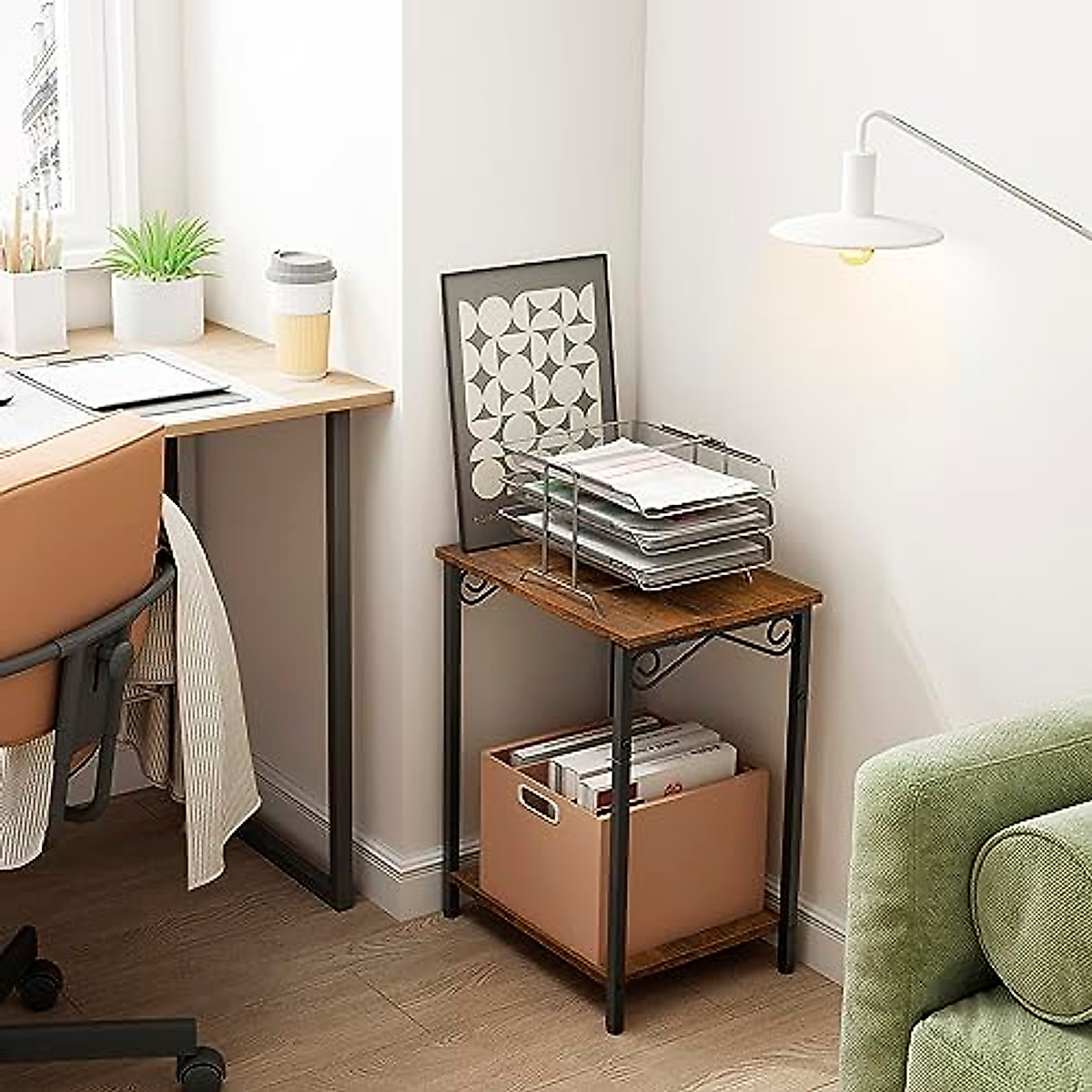 Hoctieon 2 Tier End Table, Small Night Table, Narrow Side Table with Storage, Nightstand for Small Spaces, Living Room, Bedroom, Sofa Couch, Rustic Brown