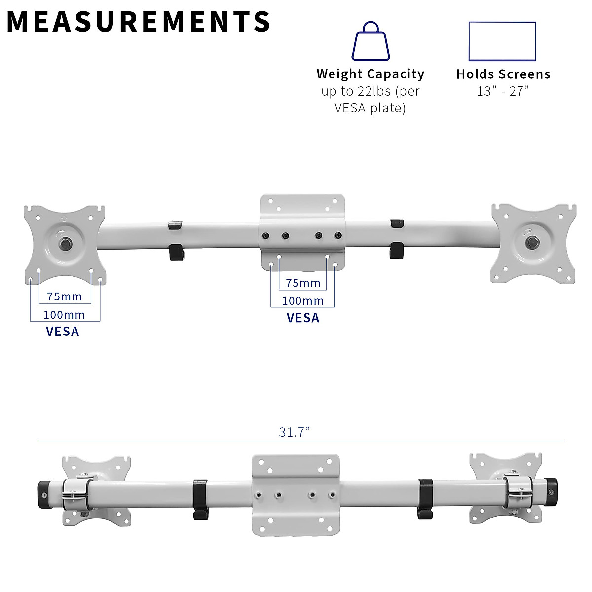VIVO Dual VESA Bracket Adapter, Horizontal Assembly Mount for 2 Monitor Screens up to 27 inches, MOUNT-VW02A