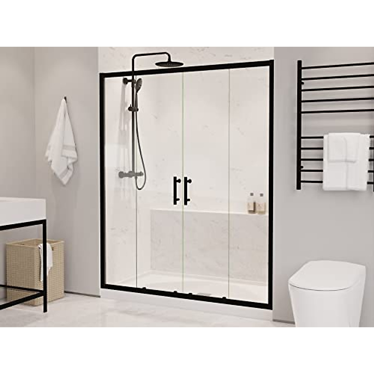 ANZZI 70-in. x 60-in. Framed Double Sliding Shower Door, Resistance Free Hinges for Smooth Opening and Closing, Clear Tempered Glass in Matte Black Finish (SD-AZ15-01MB)