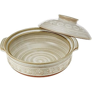 Banko Ware Ginpo Earthenware Pot (Deep Pot), No. 7, For 1-2 People, Hanamishima 21071