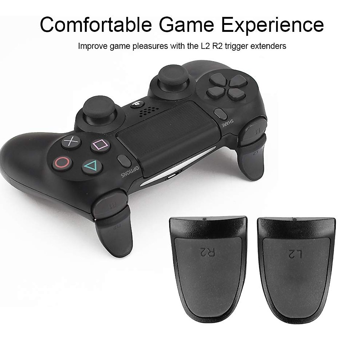 L2 R2 Controller Extenders, Soft Buttons Extenders for PS4 Controller, 4 Accessories(Black)