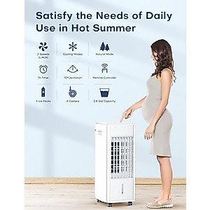 Evaporative Air Cooler, BALKO 3-IN-1 Windowless Swamp Cooler w/ 0.8 Gal Detachable Water Tank, 7H Timer & Remote, 4 Ice Pack, 70° Oscillation, Ductless Air Conditioner Portable for Room Indoor Office
