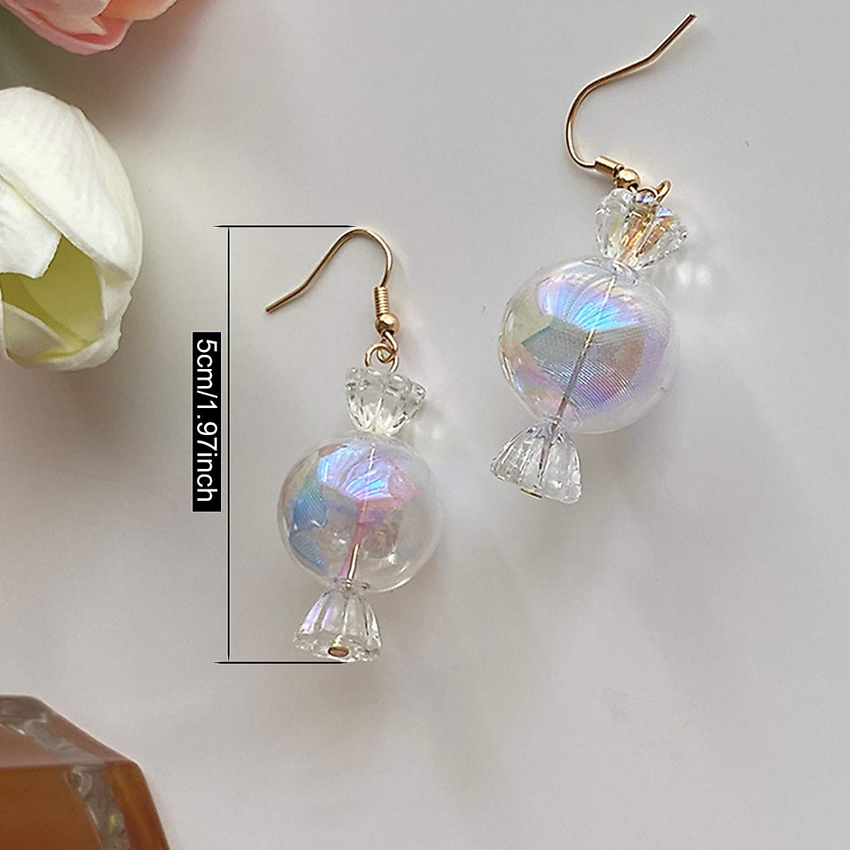 ANDPAI Funny Cute Colorful Sweet Glass Candy Dangle Drop Earrings Creative Chic Personalized Simulation Food Earrings for Women Statement Jewelry Gifts (Colorful)