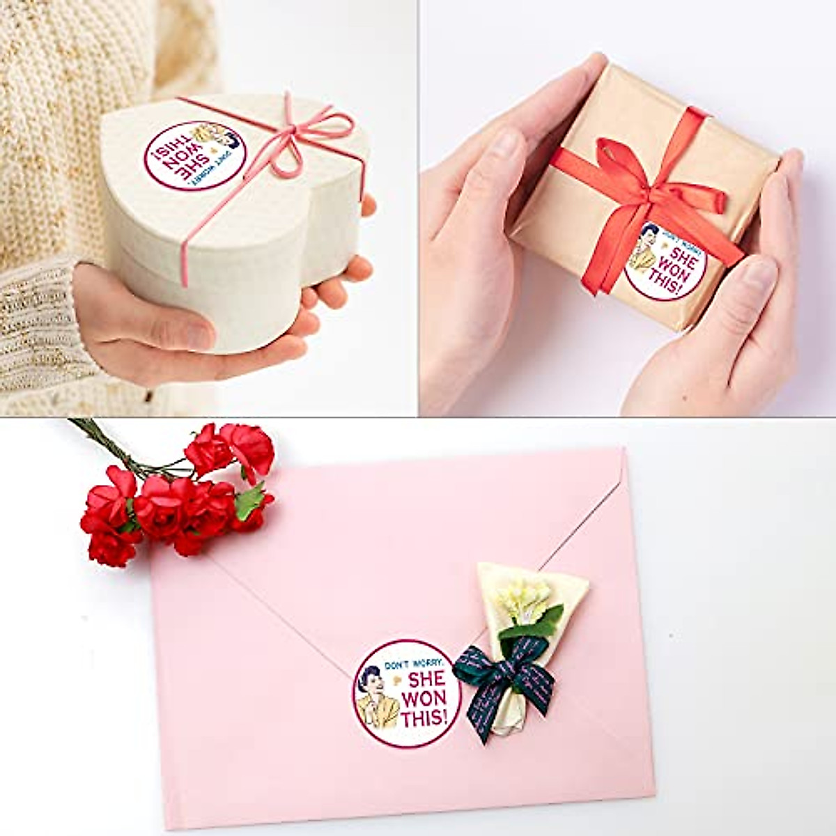 600 PCS Don't Worry She Won This Stickers, TNE Creator 1.5 Inch Small Shop Stickers Thank You Customer Appreciation Circle Sticker Labels for Small Businesses Packaging Sticker, Handmade Sticker