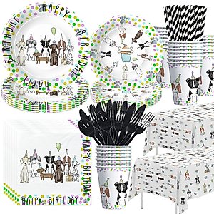 Xigejob Puppy Dog Birthday Party Supplies, Dog Party Decorations Tableware, Paper Plate, Cup, Napkin, Tablecloth, Cutlery, Straw, Puppy Dog Theme Birthday Baby Shower Decorations Dinnerware | Serve 24