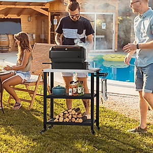 YITAHOME Outdoor Grill Cart Table Patio Food Prep and Work Cart Table Three-Shelf Stainless Steel Flattop Outdoor Cooking Prep Table with Wheels