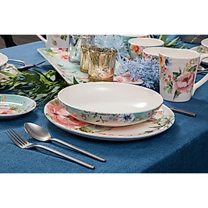 Bico Margret's Garden Ceramic 35oz Dinner Bowls, Set of 4, for Pasta, Salad, Cereal, Soup & Microwave & Dishwasher Safe