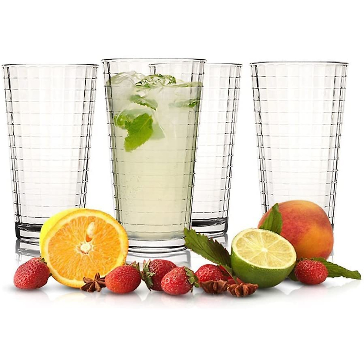 Elle Decor 16 Piece St. Tropez Glassware Set, Drinking Tumblers with 8 Double Old Fashioned DOF Glasses [12.5oz] & 8 Tall Highball Glasses [15.75oz] Classic Drinkware Gift for Home Bar (329779-16)