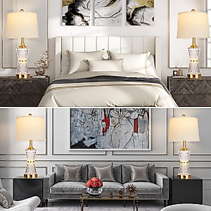 26" Modern Table Lamps, Gold Set of 2 Table Lamps Night Light with 2 USB Charging Ports & AC Outlet, Bedside Nightstand Lamp White Shade for Living Room Bedroom Home Decor(2 LED Bulbs Included)