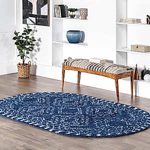 nuLOOM Vasiliki Moroccan Tribal Shag Area Rug , 5' x 8', Blue, Oval