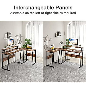 TREETALK Computer Desk, L-Shaped Corner Desk with Large Monitor Stand, Switchable PC Laptop Table, Gaming Writing Workstation for Home Office (Rustic Brown)