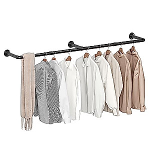 YATINEY Pipe Clothes Rack, 65.2in Wall Mounted Industrial Clothing Rack, Heavy Duty Detachable Garment Rack, Closet Hanging Clothes Rod, Multi-Purpose Hanging Rod for Bedroom, Black FS13L2BB