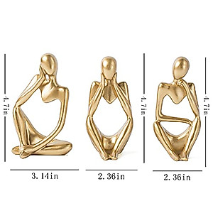 FJS Gold Decor Thinker Statue Abstract Art Sculpture, Set of 3 Golden Resin Collectible Figurines for Home Living Room Office Shelf Decoration