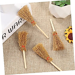 KICHOUSE 18pcs Mini Broom Straw Broom Halloween Small Broom Halloween Witch Broom Mini Broom Hangings Brooms Toy Wizard Flying Broom Decor Toys Mini Wooden Broom Pine Wood Khaki
