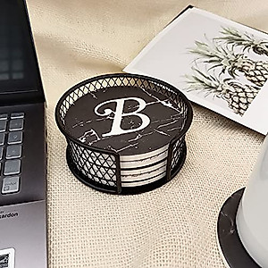 Round Metal Coaster Holder with Cork Paded Base, Black Minimalist Holder for 6PCS Ceramic Coasters of Upto 4" in Size