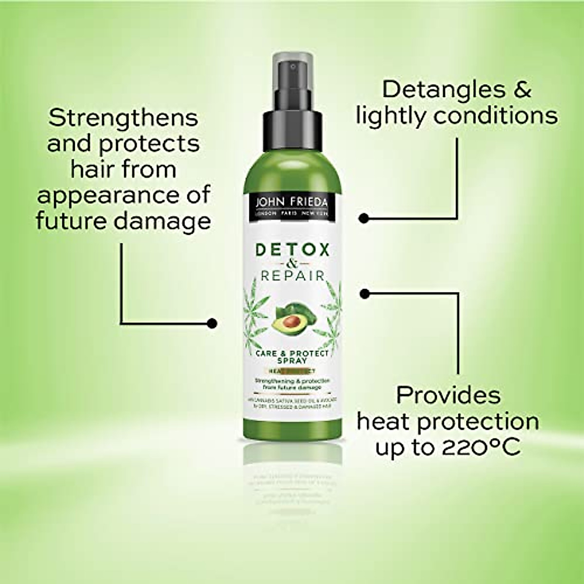 John Frieda Repair & Detox Care & Protect Spray with Avocado Oil and Green Tea, 200 ml