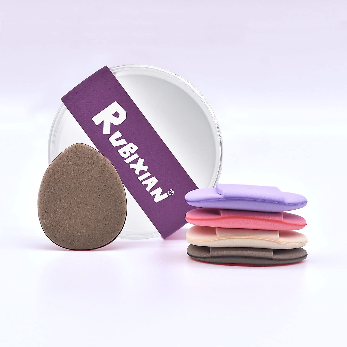 RUBIXIAN Finger Puff 4 Pcs Mini Triangle Makeup Puff for women Super Soft Beauty Makeup Tools Suitable for Loose and Body Powder (4 Color 1 Set)