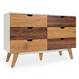 EazeHome 6 Drawer Dresser, Mid-Century Modern Dresser with Wide Double Drawer, 6 Chest of Drawers Wood Storage Cabinet for Bedroom, Living Room, Entryway