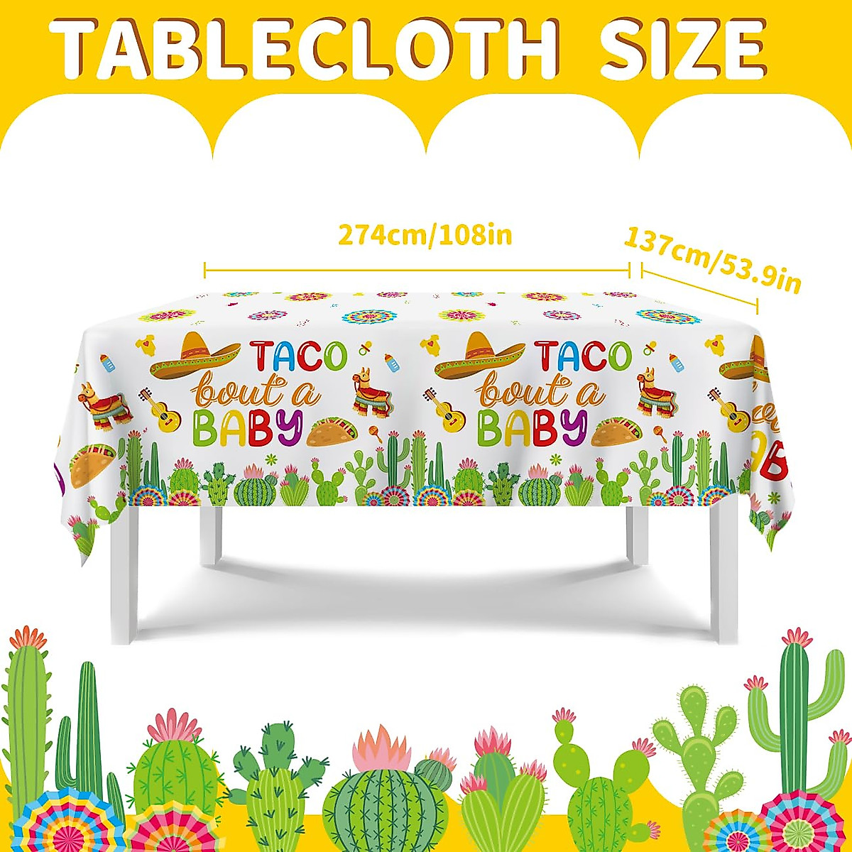 Taco Bout a Baby Decorations Fiesta Baby Shower Decorations Taco Baby Shower Tablecloth Plastic Disposable Mexican Fiesta Baby Shower Table Cover for Gender Reveal Party Supplies 54 x 108 Inch