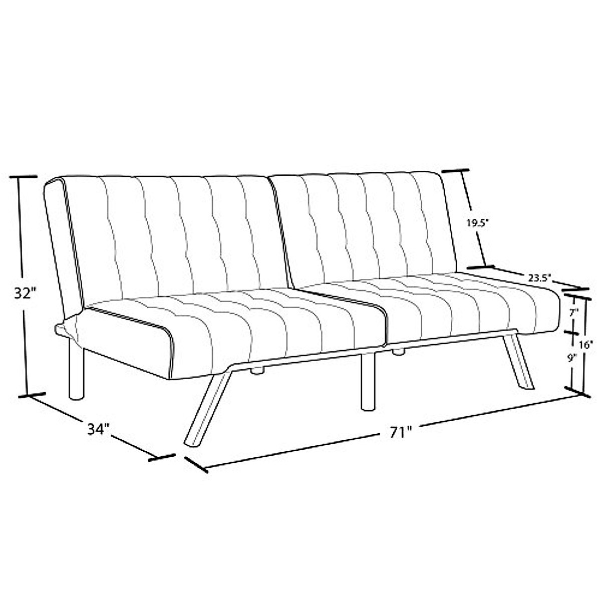 DHP Emily Futon With Chrome Legs, Black Faux Leather