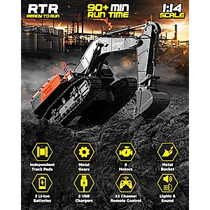 LAEGENDARY RC Excavator - Remote Control Excavator - Electric, Hobby-Grade Construction Vehicles - 1:14 Scale, Black - Red