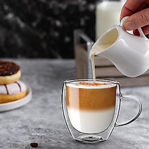 Dyserbuy Double Wall Glass Coffee Mugs Set of 4, 8.5oz Insulated Espresso Cups Coffee Cups, Drinking Glasses with Handle, Perfect for Latte,Cappuccino,Hot Chocolate,Tea and Juice