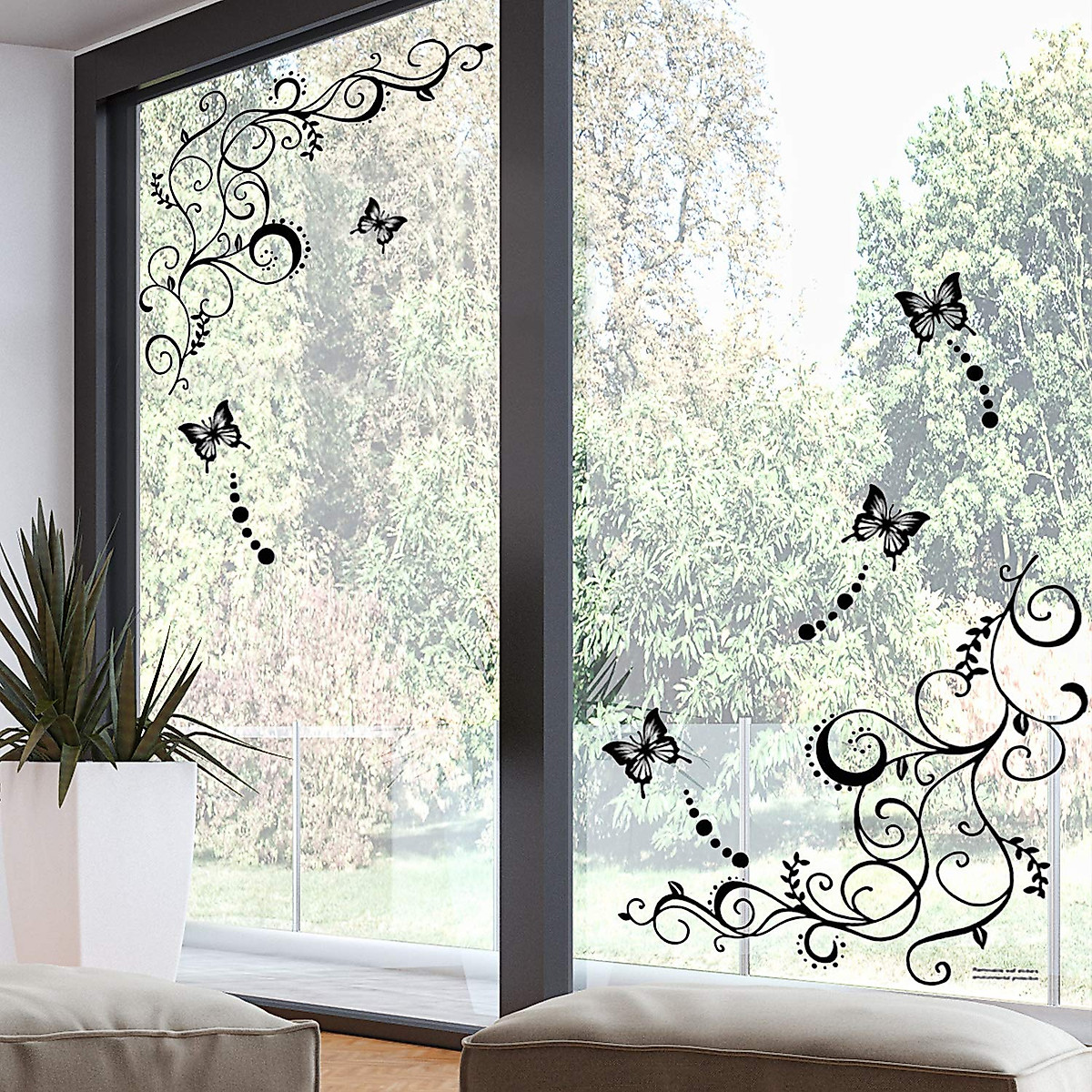 RW-051 Removable Black Vinyl Flower Vines Wall Decal Butterfly Wall Stickers Floral Wall Decor 3D Peel and Stick Art for Girls Bedroom Nursery Living Room Kids Babys Rooms Home Wall Decoration (B)