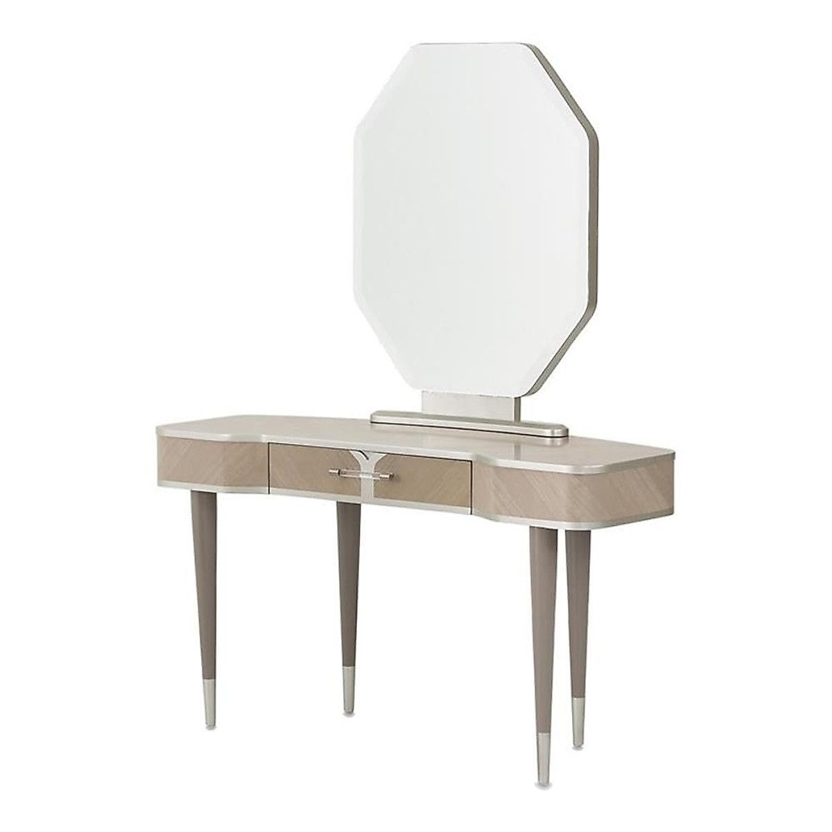 MICHAEL AMINI Lanterna Poplar Wood/Glass Vanity with Mirror in Silver Mist/Beige
