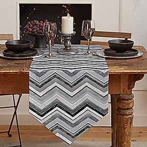 Big buy store Table Runner Gray Wave Striped Zig Zag Chevron Cotton Line Table Covers for Dinner Kitchen Wedding Indoor and Outdoor Parties Nordic Style Table Setting Decor -13 x 36 inch
