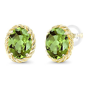 Gem Stone King 14K Yellow Gold 8X6MM Oval Gemstone Birthstone Earrings | Yellow Gold Earrings for Women