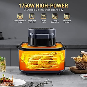 Air Fryer, 1750W 8Qt Visualized Airfryer with Non-stick and Dishwasher-Safe Basket, Healthy Cooking 85% Oil Less, 6-in-1 Low-noise Airfryer that Roast, Bake, Broil, Dehydrate, Reheat