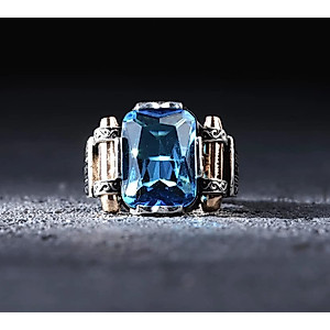 Man Silver Aquamarine Stone Ring, Blue Aquamarine Stone Ring, Vintage Men Ring, Turkısh Ottoman Men Ring, 925k Sterling Silver Ring