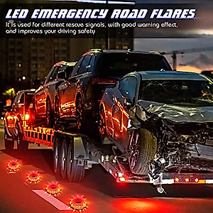 LED Roadside Safety Flares Emergency Flare Lights Flashing Warning Lights Bulk Roadside Safety Beacon Disc Pack with Magnetic Base and Hook for Car Truck Vehicles Boat (100 Pieces)
