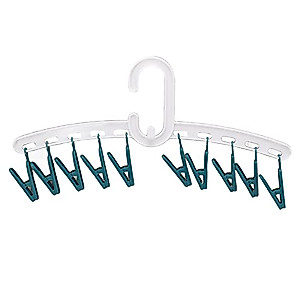 LiebeWH Plastic Sock Clips Drying Rack Portable Clothes Drying Hanger Windproof Straight Rod for Camping and Holiday (White and Green)