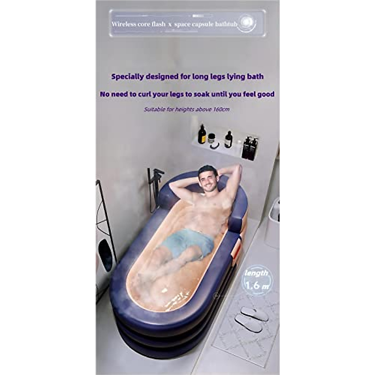Inflatable adult bathtub with wireless electric air pump,Suitable for hot water bath & ice bath(grapefruit tangerine)