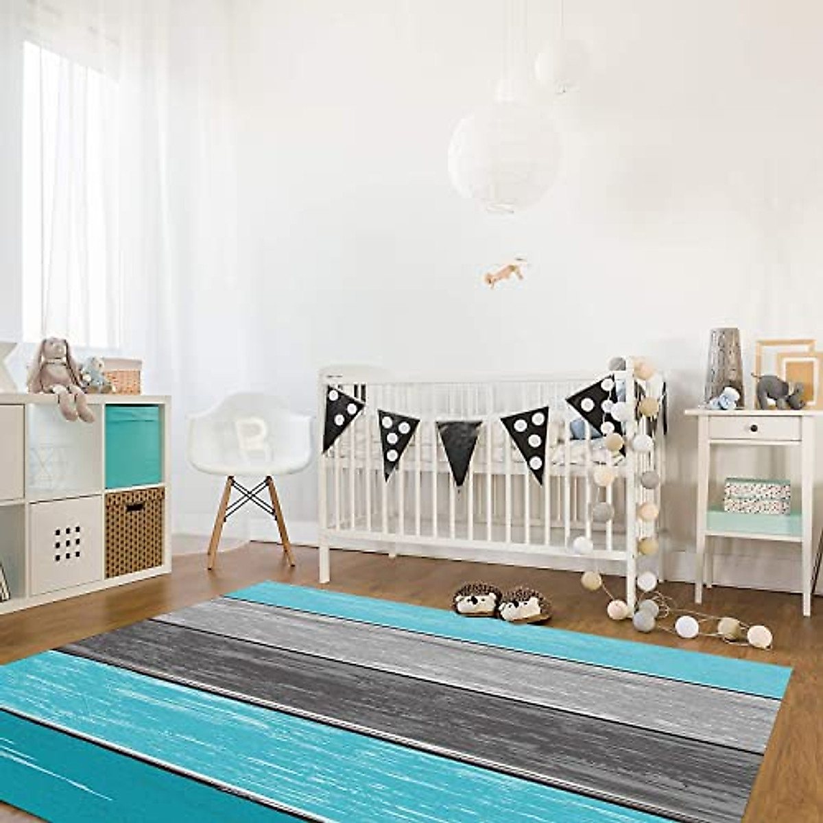 Barn Wood Board Gray Area Rug, Teal Grey Gradient Stripes Living Room Rug, Indoor Non-Slip Rug for Room Sofa Living Room Mat Bedroom Home Decor Floor Mats (3ft×5ft)