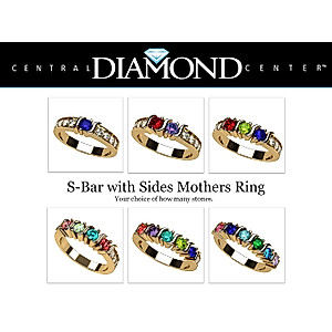 Central Diamond Center S-Bar W/Sides Mother's Ring 1 to 6 Simulated Birthstones - 10k Yellow Gold - Size 6.5
