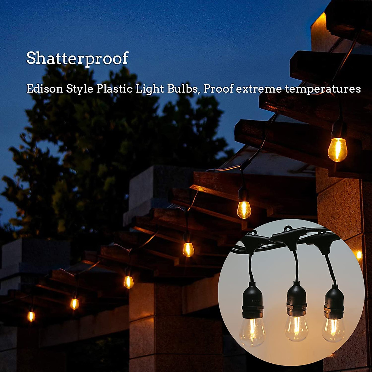 RuiAoTD 25Pack S14 LED Replacement Light Bulbs, Shatterproof Outdoor String Plastic Light Bulbs, 2W Equivalent 20W, E26 Base, 2200K Warm White LED Vintage Light Bulbs, Non-Dimmable